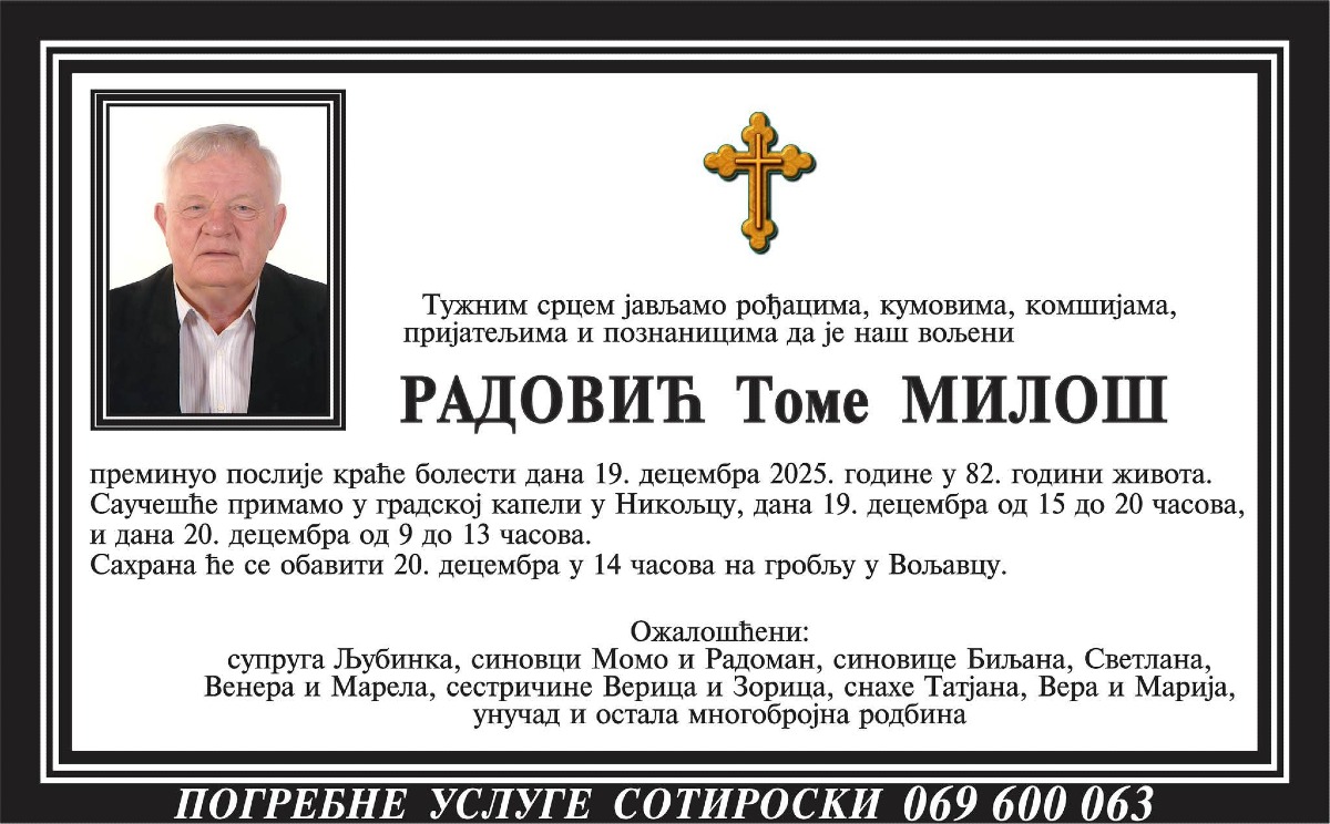 Preminuo Radović Miloš | Radio Bijelo Polje